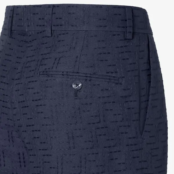 Fendi Ff Jacquard Linen Bermuda Shorts - Blue