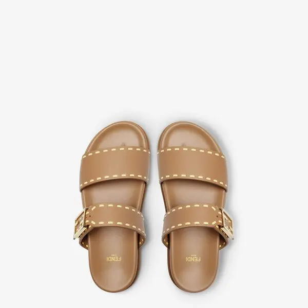 Fendi Ff Baguette Leather Slides