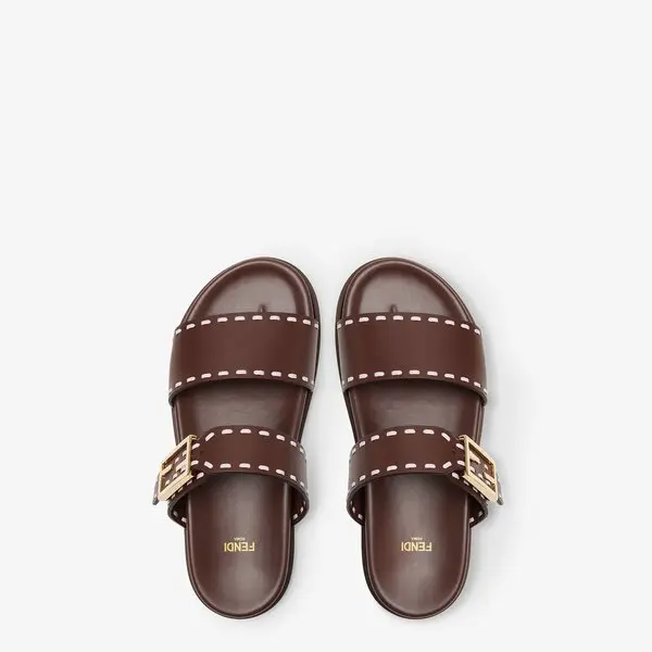 Fendi Ff Baguette Leather Slides