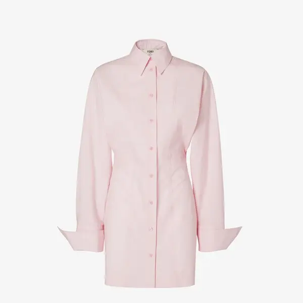 Fendi Embroidered Cotton Poplin Shirt Dress - Pink
