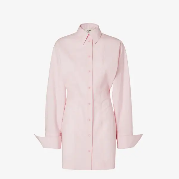 Fendi Embroidered Cotton Poplin Shirt Dress - Pink