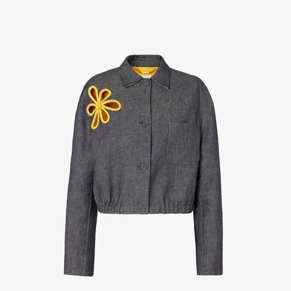 Fendi Cropped Denim Jacket With Ajour Motif - Blue