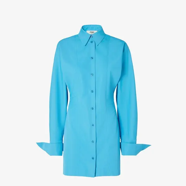 Fendi Fitted Shirt Dress With Embroidered Logo - Light Blue