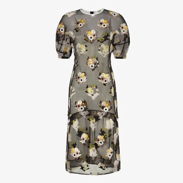 Fendi Bouquet Print Midi Dress - Black