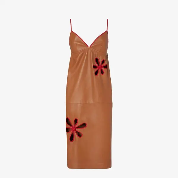 Fendi Nappa Leather Dress With Ajour Motif - Brown