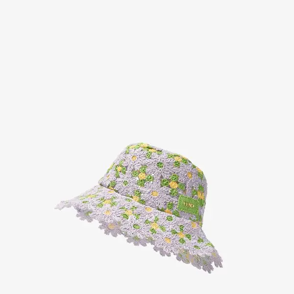 Fendi Floral Crochet Raffia Bucket Hat