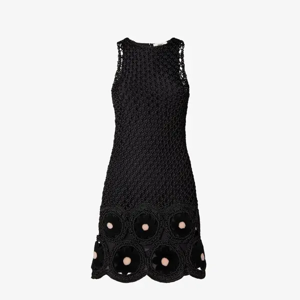 Fendi Macramé Knit Halterneck Mini Dress - Black