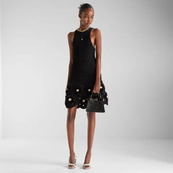 Fendi Macramé Knit Halterneck Mini Dress