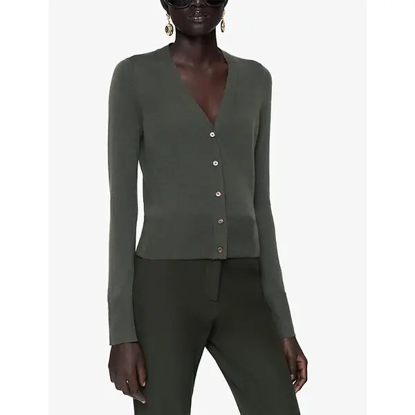 JOSEPH Cashair V-neck Cashmere Cardigan - Palm Leaf