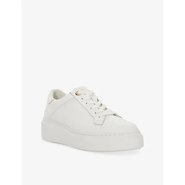 DUNE Evienne Flatform Leather Trainers - White Leather