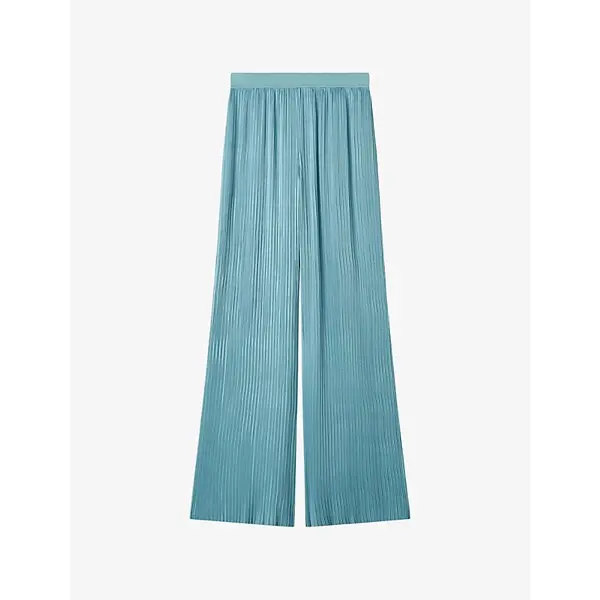 JOSEPH Pleated Satin Trousers - Chambray