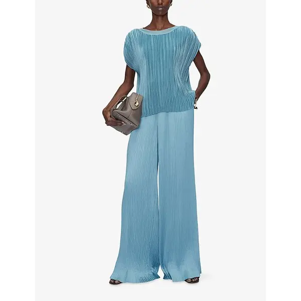 JOSEPH Pleated Satin Trousers - Chambray