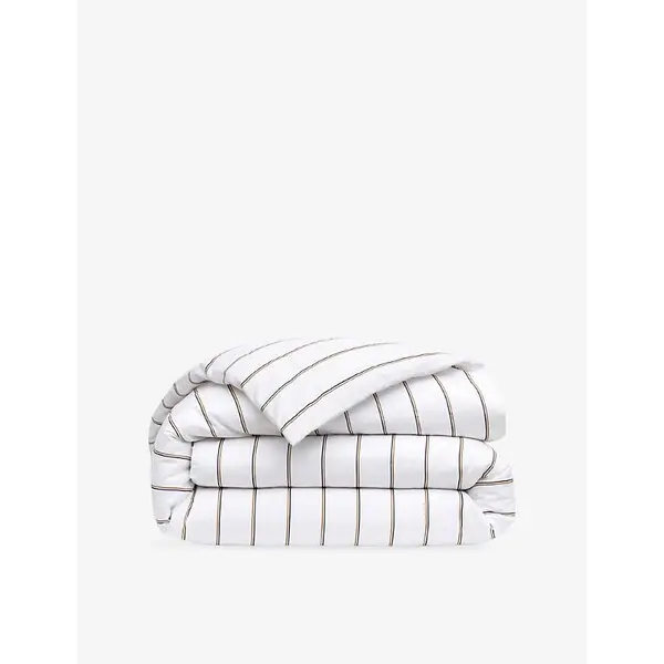 BOSS B Ray Striped Cotton-sateen Duvet Cover - White