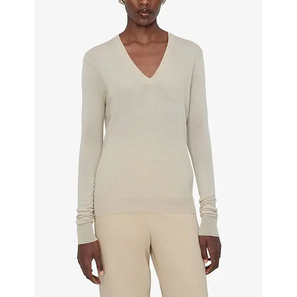JOSEPH Cashair V-neck Cashmere Jumper - Powder
