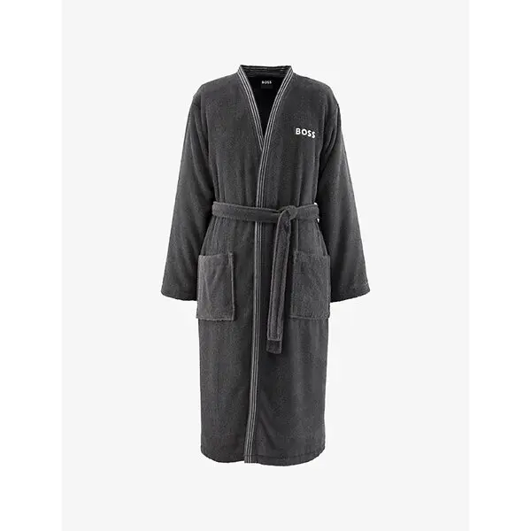 BOSS Edge Brand-embroidered Cotton Bathrobe - Graphite