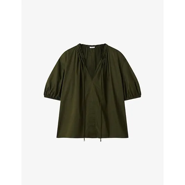 JOSEPH Nador Tie-neck Cotton Top - Palm Leaf