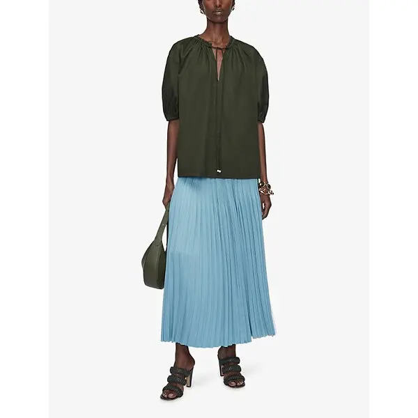 JOSEPH Nador Tie-neck Cotton Top - Palm Leaf