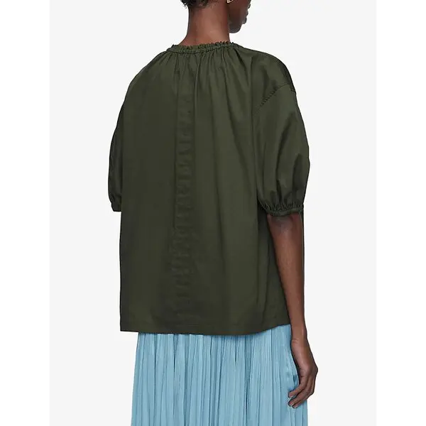 JOSEPH Nador Tie-neck Cotton Top - Palm Leaf
