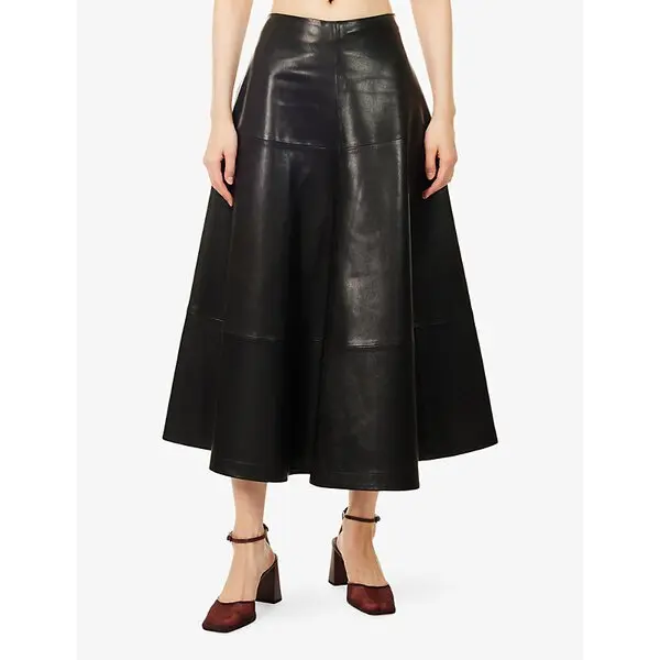 Nour Hammour Opera Flared Leather Midi Skirt