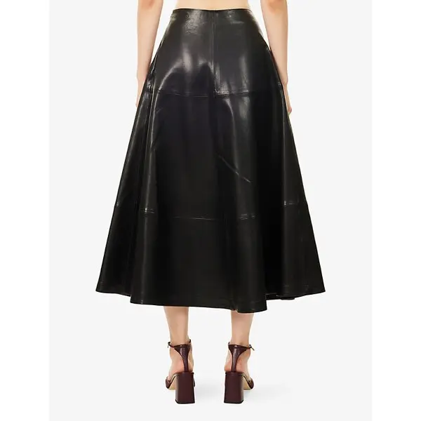 Nour Hammour Opera Flared Leather Midi Skirt