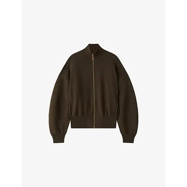 JOSEPH Sable Funnel-neck Knitted Bomber Jacket - Palm Leaf