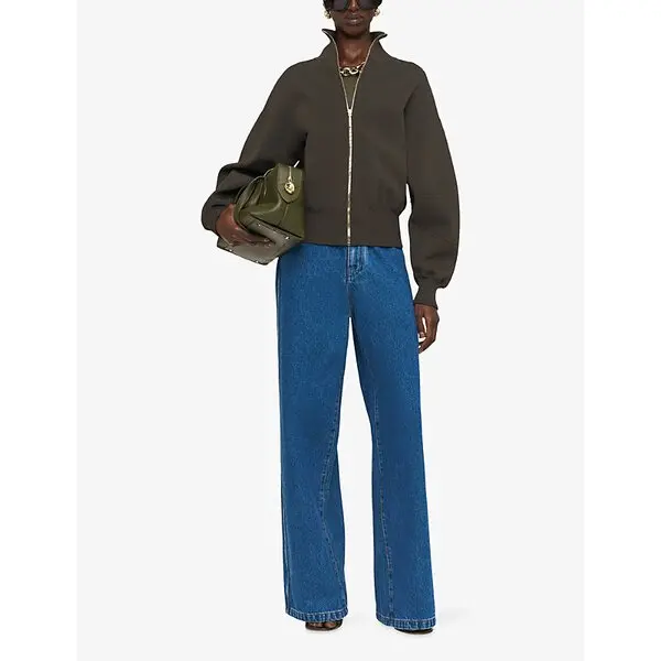 JOSEPH Sable Funnel-neck Knitted Bomber Jacket - Palm Leaf