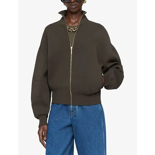 JOSEPH Sable Funnel-neck Knitted Bomber Jacket - Palm Leaf