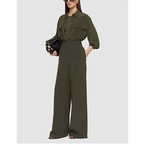 JOSEPH Rihani Wide-leg Silk Trousers - Palm Leaf