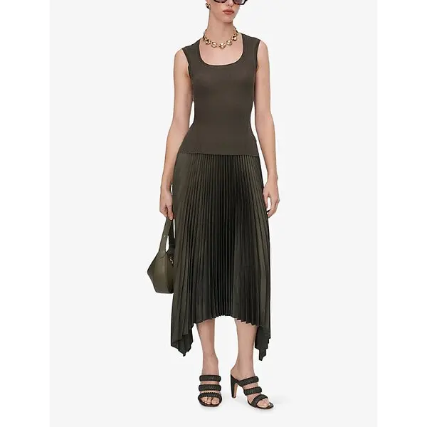 JOSEPH Plissé Woven Maxi Skirt - Palm Leaf
