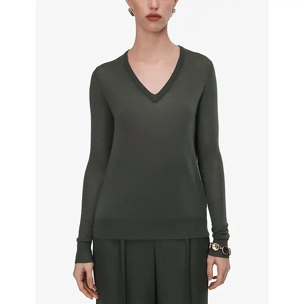 JOSEPH Cashair V-neck Cashmere Jumper - Palm Leaf