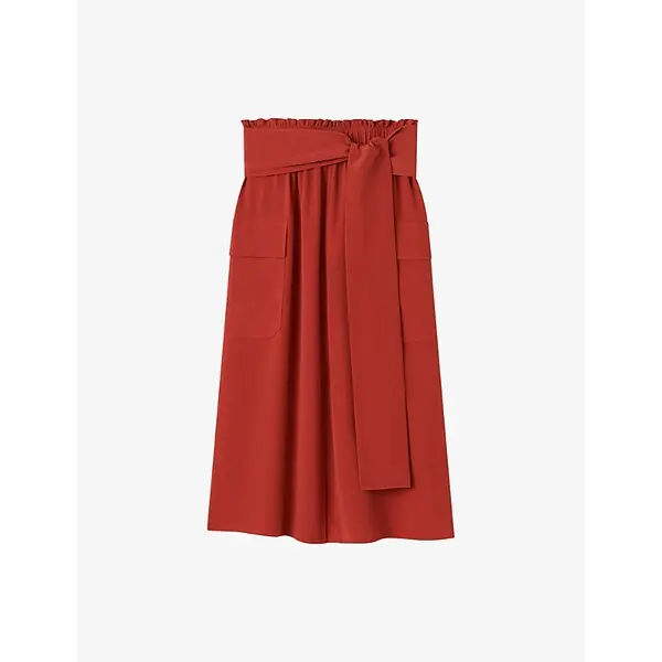 JOSEPH Charai Belted Silk Midi Skirt
