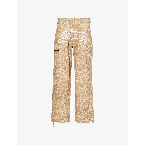 ICECREAM Snakeskin-pattern Cotton Cargo Trousers - Light Brown