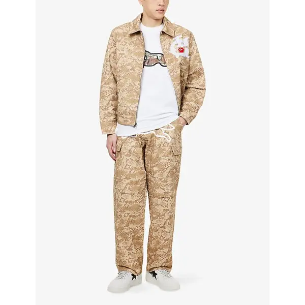 ICECREAM Snakeskin-pattern Cotton Cargo Trousers - Light Brown