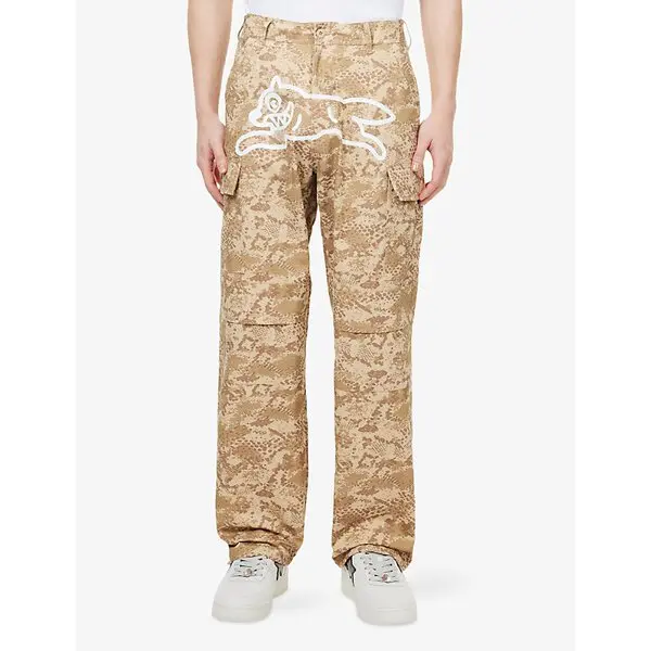 ICECREAM Snakeskin-pattern Cotton Cargo Trousers - Light Brown