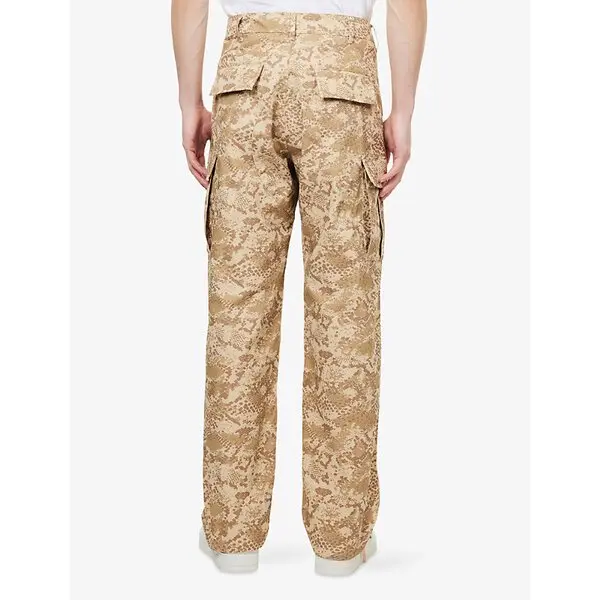 ICECREAM Snakeskin-pattern Cotton Cargo Trousers - Light Brown