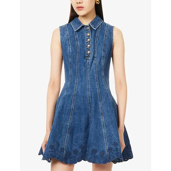 SELF-PORTRAIT Broderie Denim Mini Dress