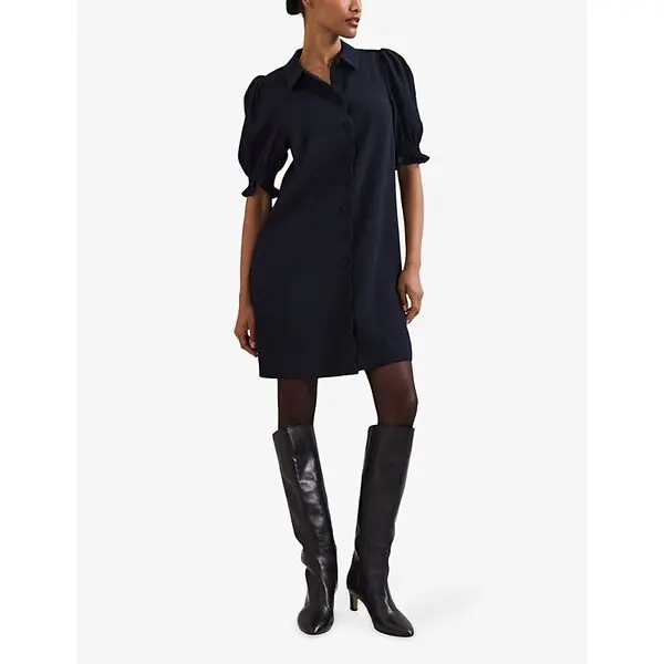 PHASE EIGHT Candice Scallop-trim Woven Mini Dress - Navy