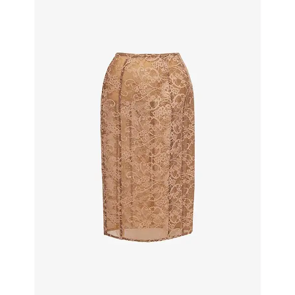 Acne Studios Lace Boned Midi Skirt - Bronze Brown