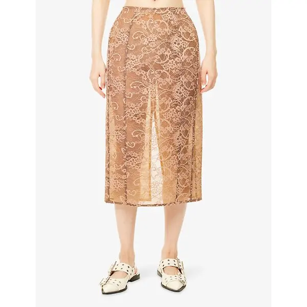 Acne Studios Lace Boned Midi Skirt - Bronze Brown