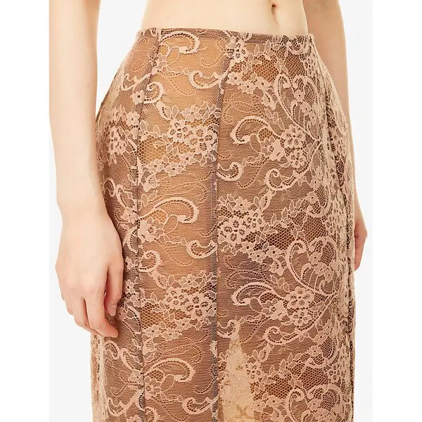 Acne Studios Lace Boned Midi Skirt - Bronze Brown