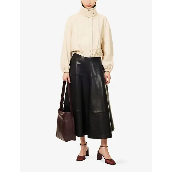 Nour Hammour Leather Bomber Jacket