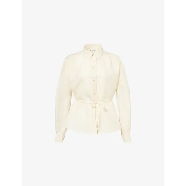 MAISON MARGIELA Belted Long-sleeve Silk And Cotton Shirt - Butter