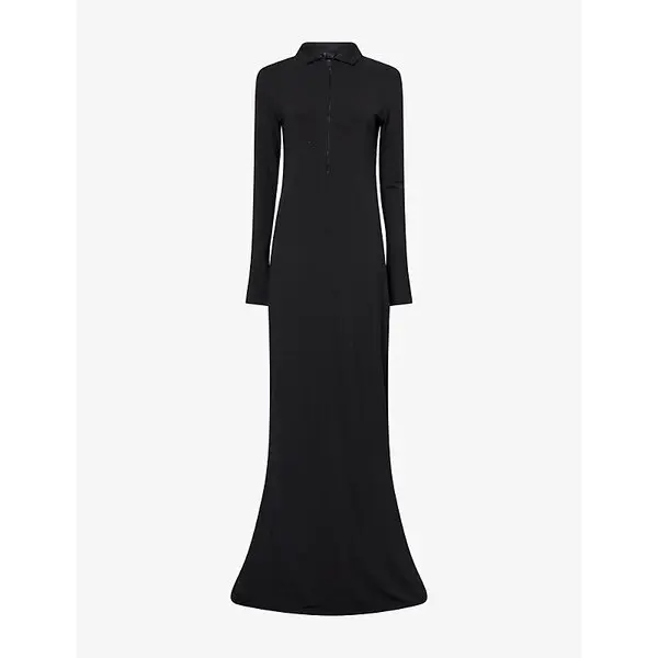 MUGLER Column Quarter-zip Wool-jersey Maxi Dress
