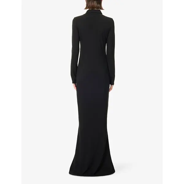MUGLER Column Quarter-zip Wool-jersey Maxi Dress