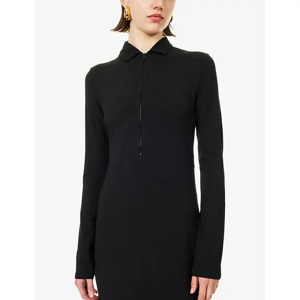 MUGLER Column Quarter-zip Wool-jersey Maxi Dress