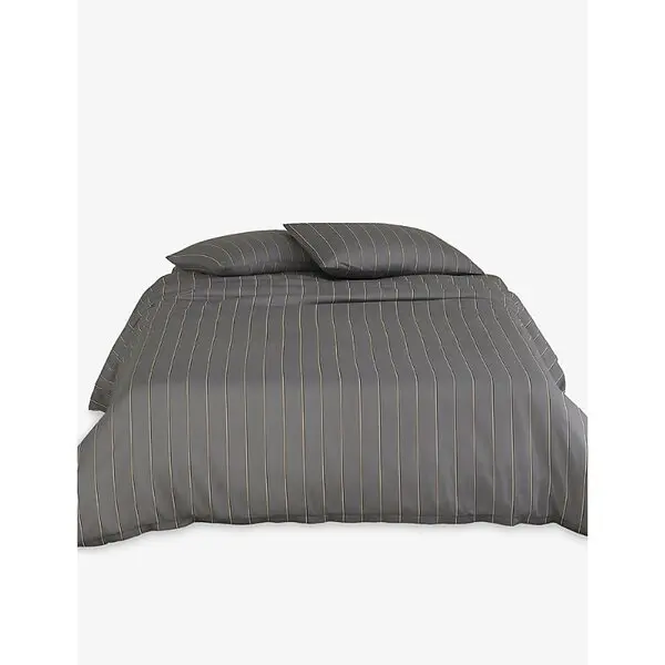 BOSS Bray Striped Cotton Fitted Sheet - Ebony