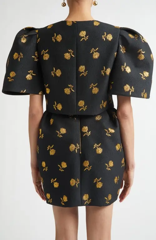 Carolina Herrera Carnation Jacquard Bell Sleeve Crop Jacket