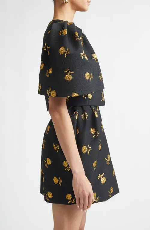 Carolina Herrera Carnation Jacquard Bell Sleeve Crop Jacket