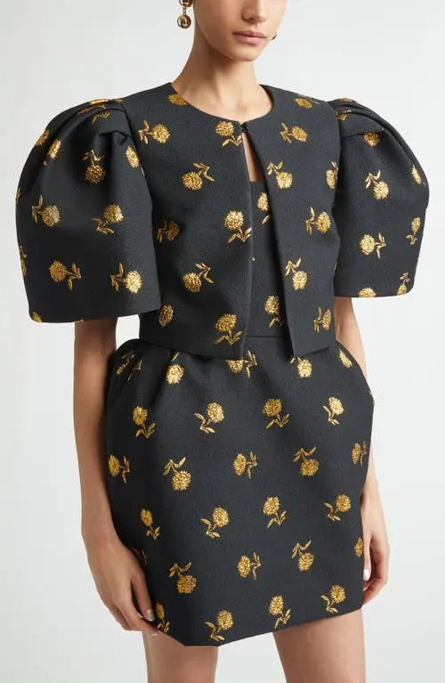 Carolina Herrera Carnation Jacquard Bell Sleeve Crop Jacket