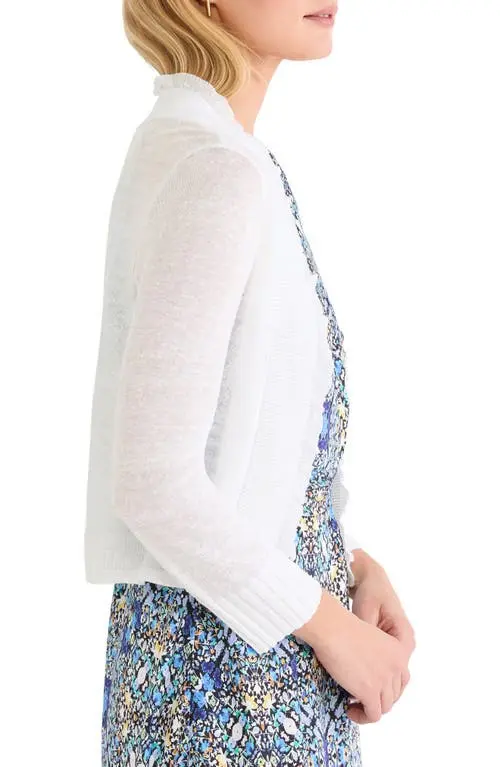 NIC+ZOE Ruffle Featherweight Linen Blend Cardigan - Paper White